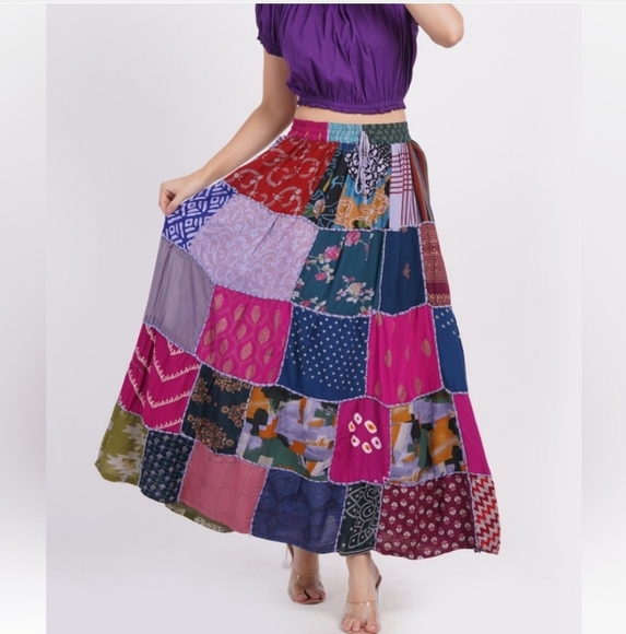 Skirts | Colorful Patchwork Maxi Skirt | Poshmark